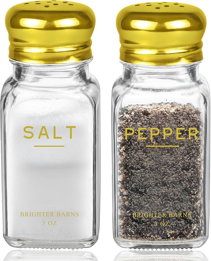 Amazon.com: Gold Salt and Pepper Shakers Set by Brighter Barns - Gold Kitchen Decor ...