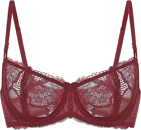 DOBREVA Women's Balconette Push Up Bra Sexy Lace Plus Size Unlined Sheer Underwire at Amazon ...