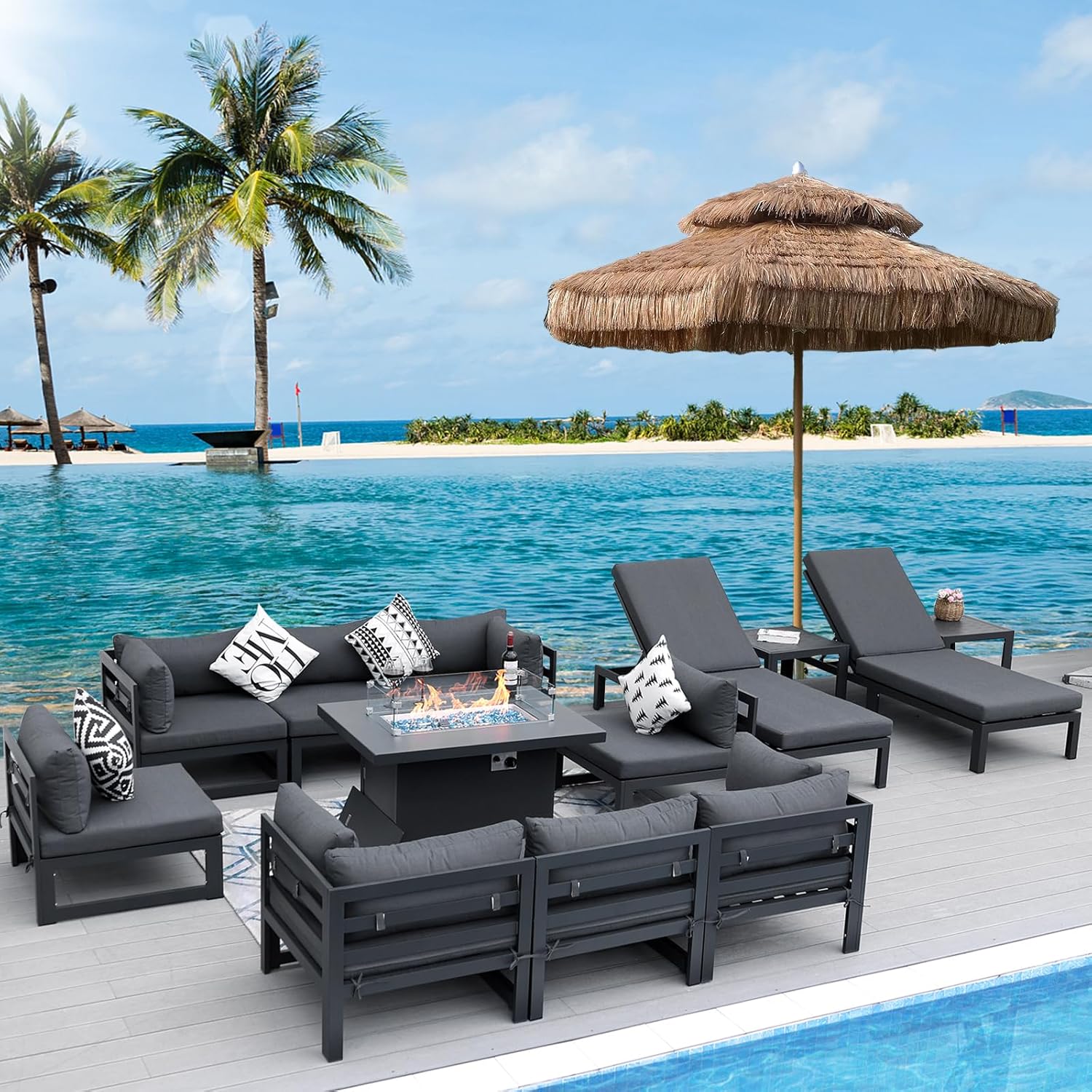 Amazon.com: OUTPLATIO Aluminum Patio Furniture Sofa Set with Fire Pit ...