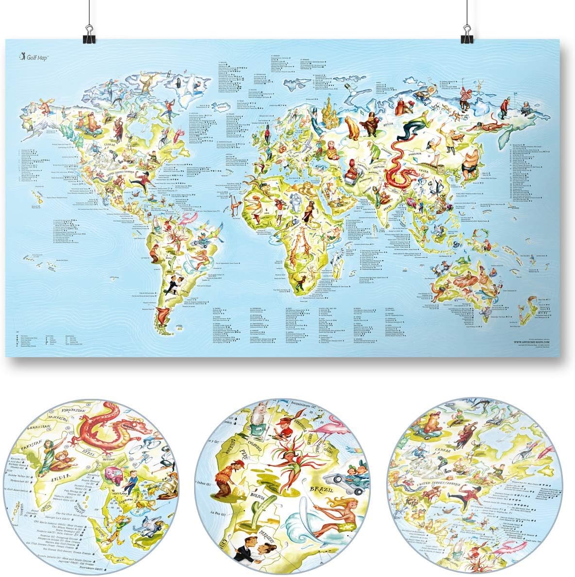 Golf Map by Awesome Maps – Illustrated World Map for Golf Fans – 97.5 x ...