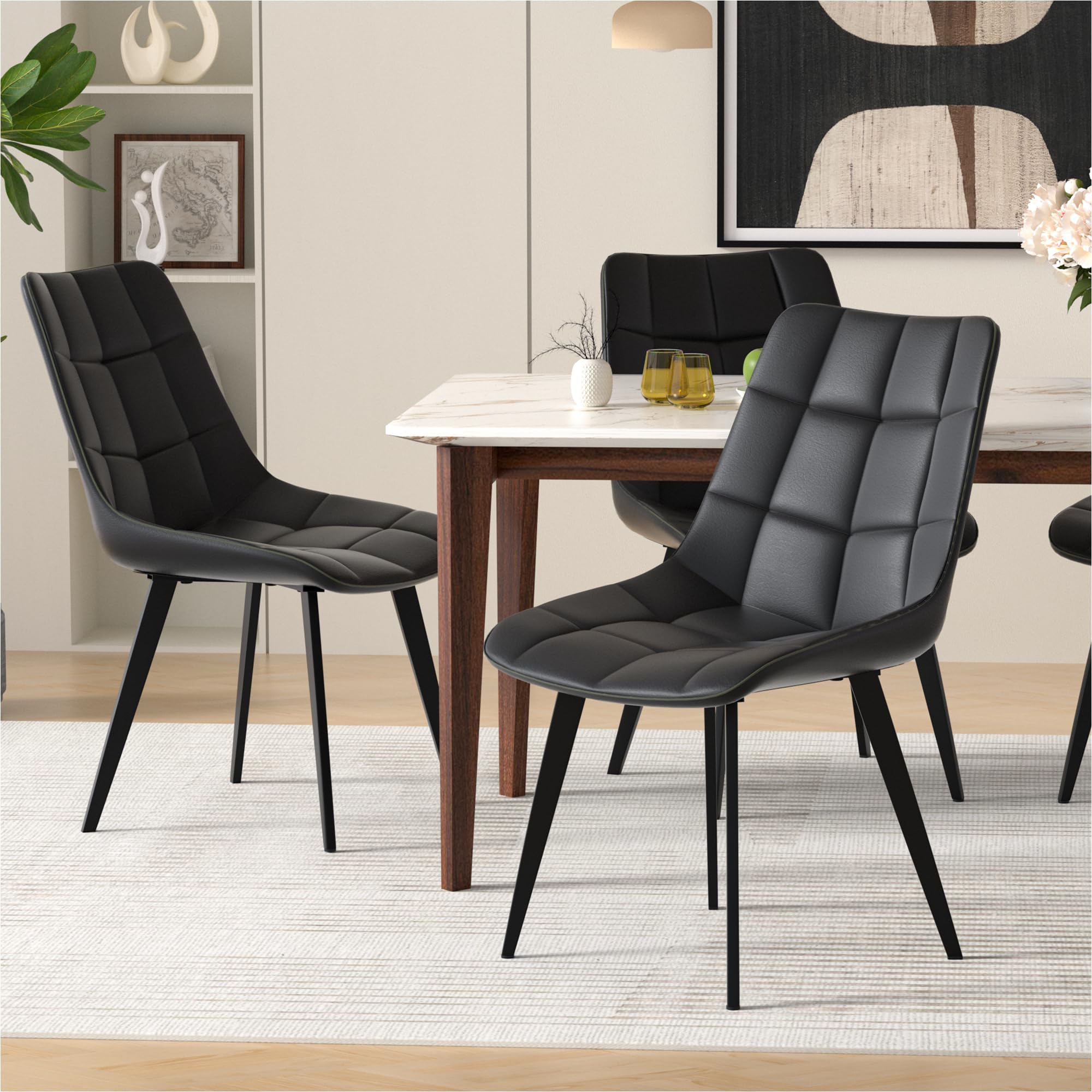 Forevich Leather Dining Chairs Set of 2,Mid Century Modern Upholstered ...