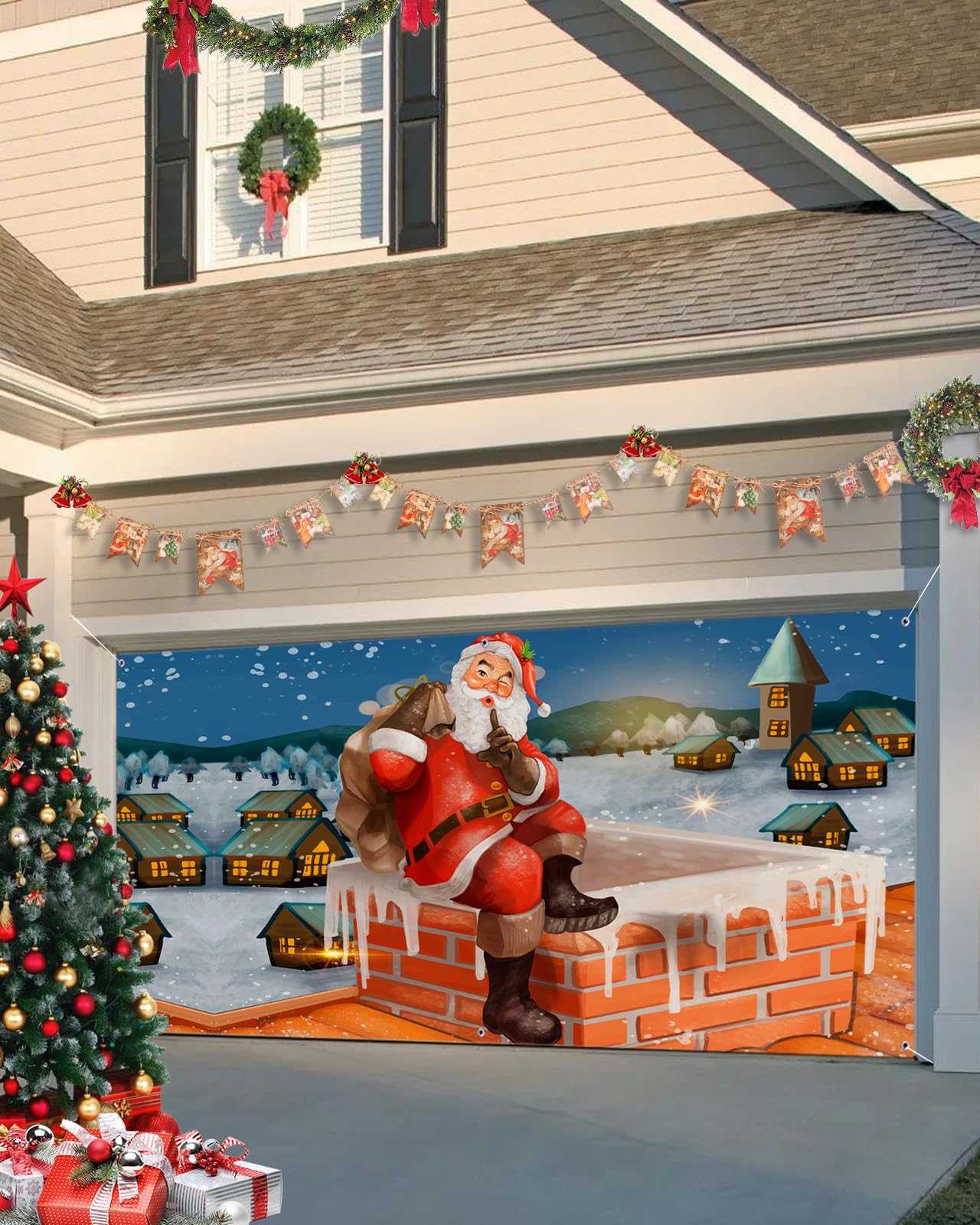 Amazon.com: Christmas Garage Door Banner Cover 7 x 8 ft, Christmas ...