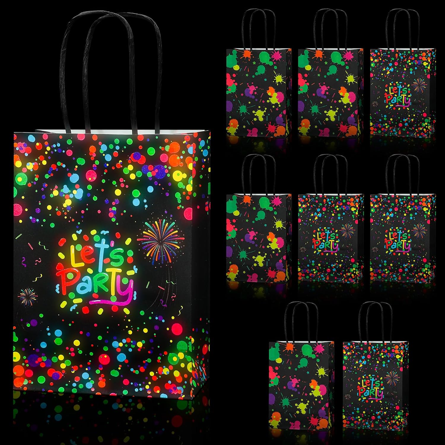 Neon Themed Party Bags, 8Pcs Lets Party Favor Bag 21 x 15 cm, Glow Neon ...
