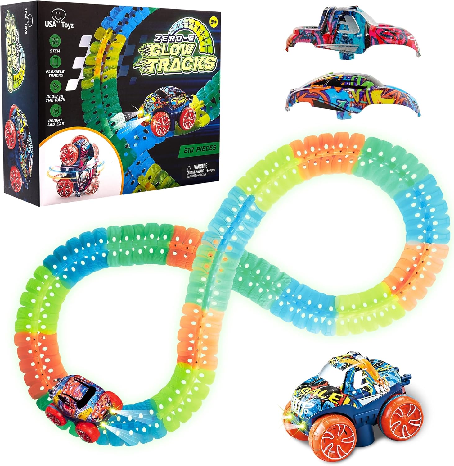Amazon.com: USA Toyz Zero-G Glow Race Track for Kids- 210pcs Glow in ...