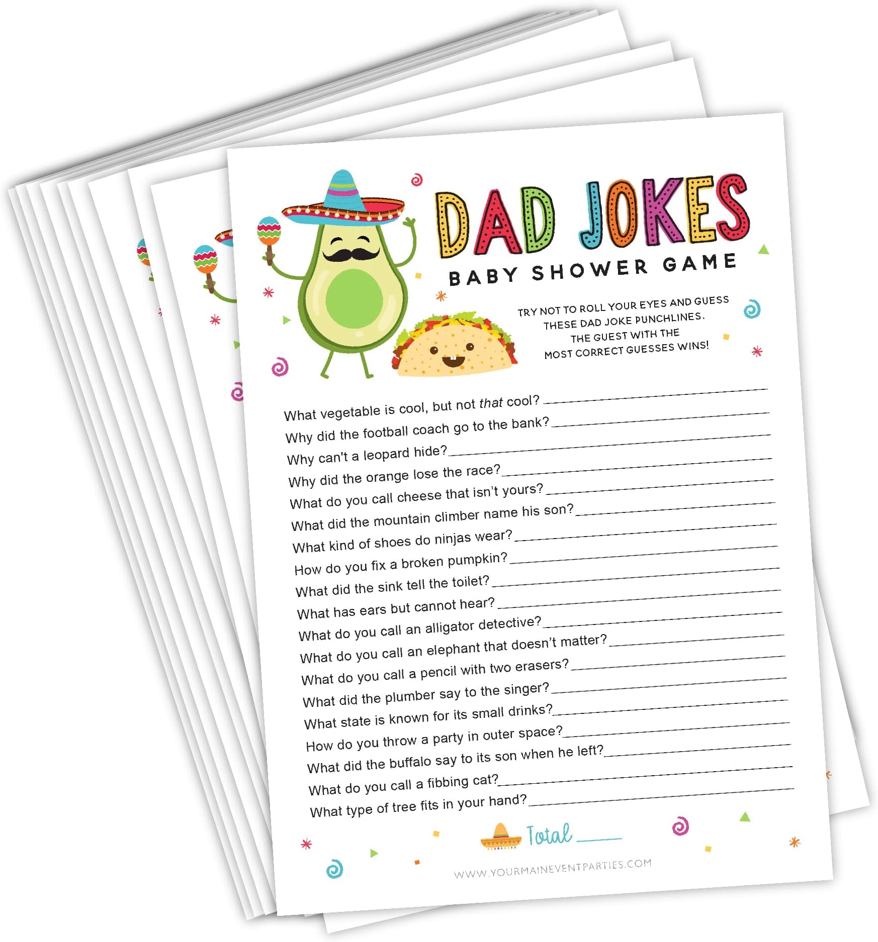 Amazon.com: Your Main Event Prints 50 Pack Kraft Baby Shower Games, Fun ...