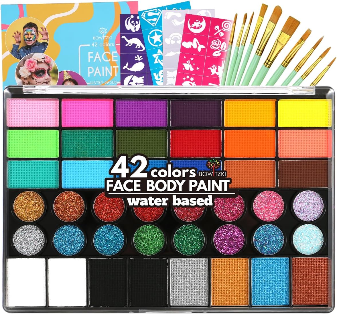 Amazon.com: Bowitzki Face Paint Kit,42 Water Based Non Toxic Face Paint ...