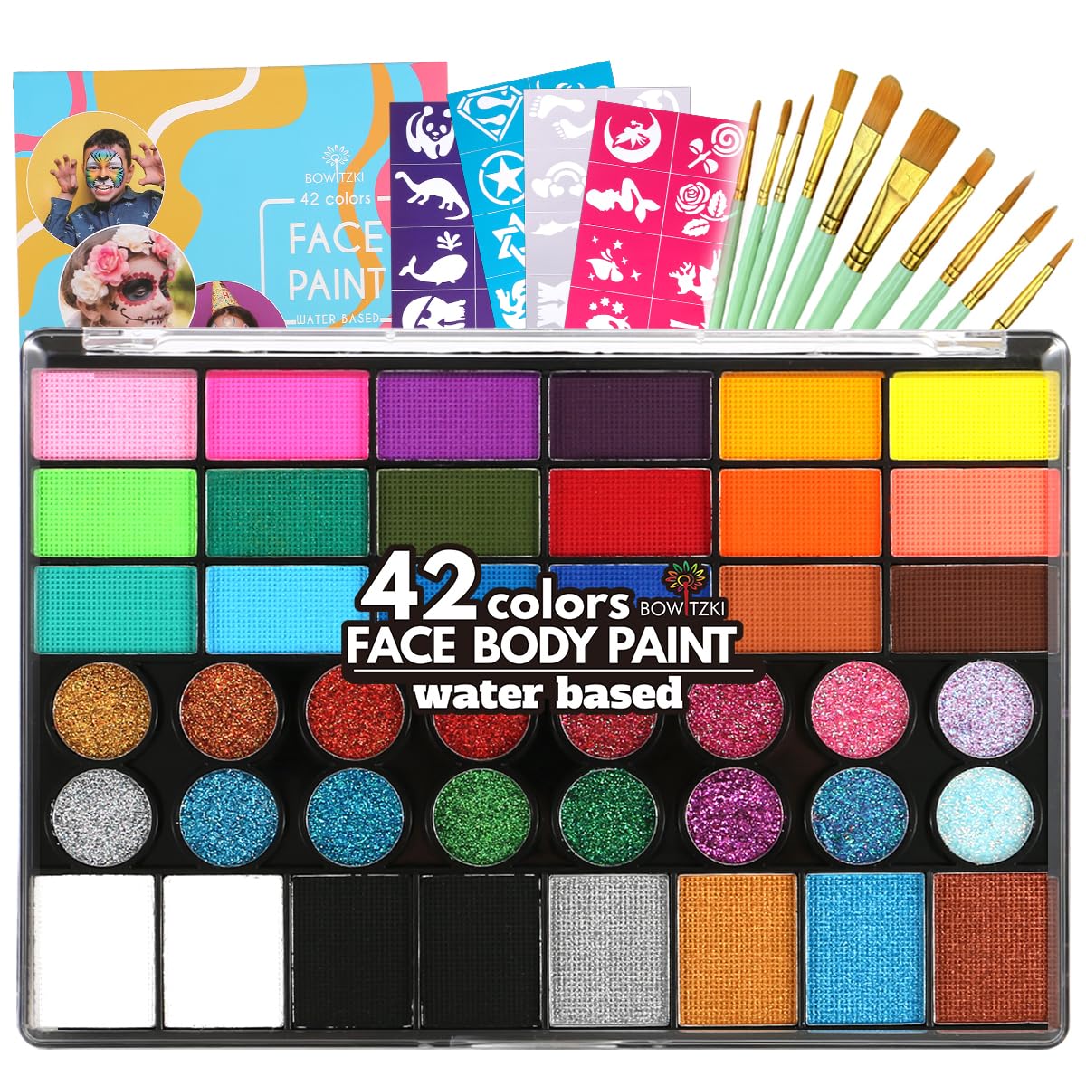Amazon.com: Bowitzki Face Paint Kit,Water Based Non Toxic Face Paint ...