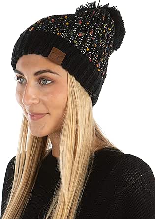 Funky Junque Chenille Beanie Hat for Women Pom Pom Confetti Knit Slouchy Winter Cap One Size ...