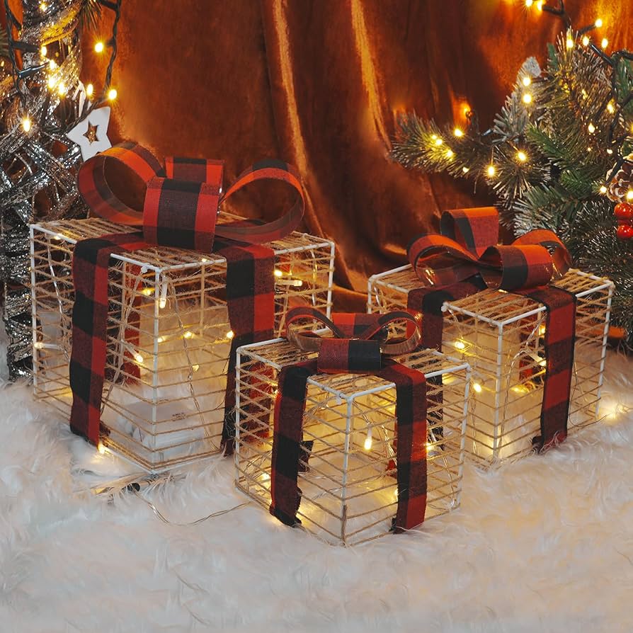 Outdoor Pre Lit Presents Christmas Lighted Gift Boxes (Set Of 3)