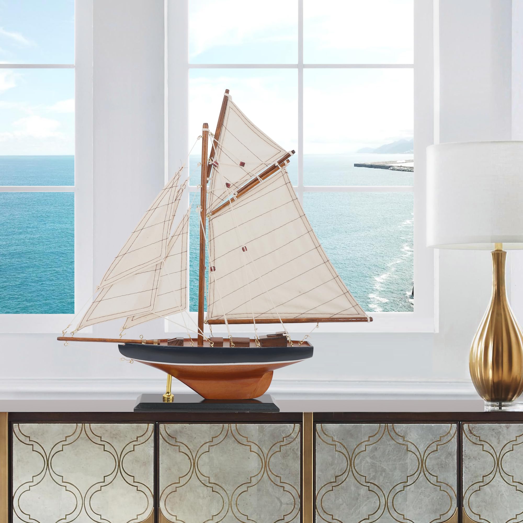 NAUTIMALL 15" Wooden Sailboat Decor Classic Columbia America's Cup Ship ...
