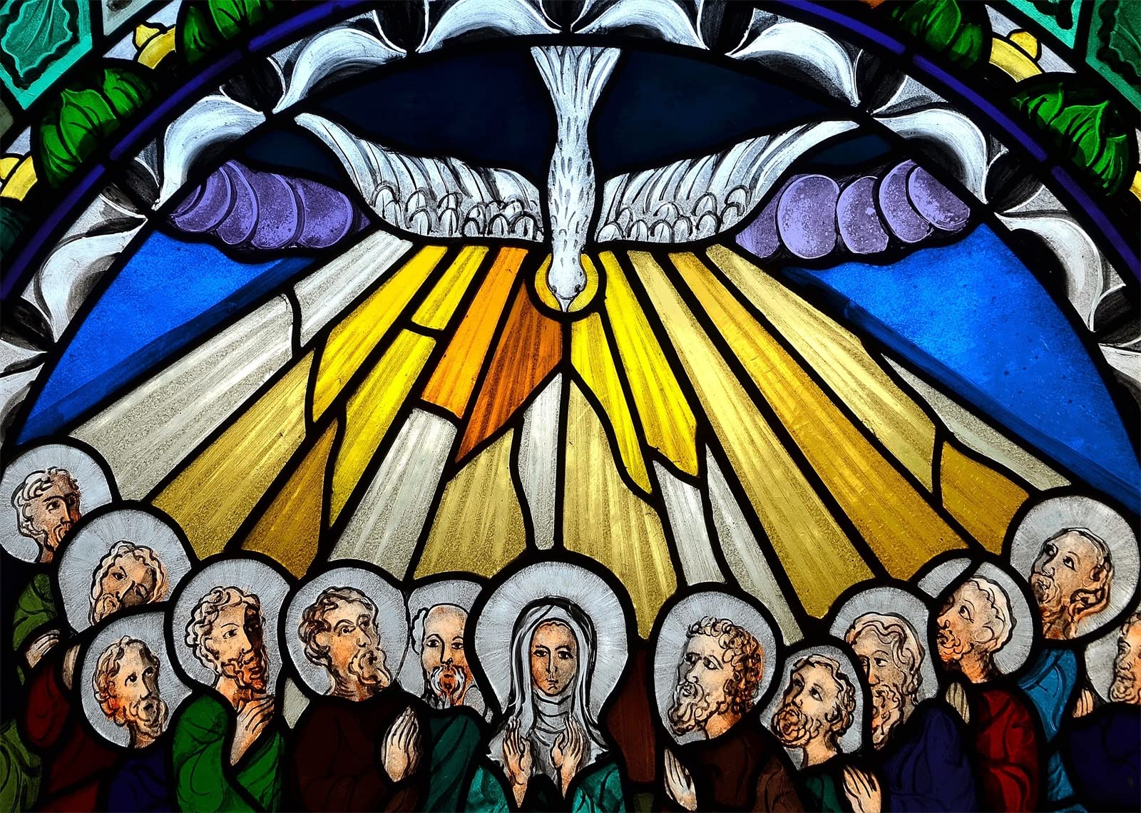 Amazon.com : BELECO 7x5ft Fabric Stained Glass Window Pentecost ...