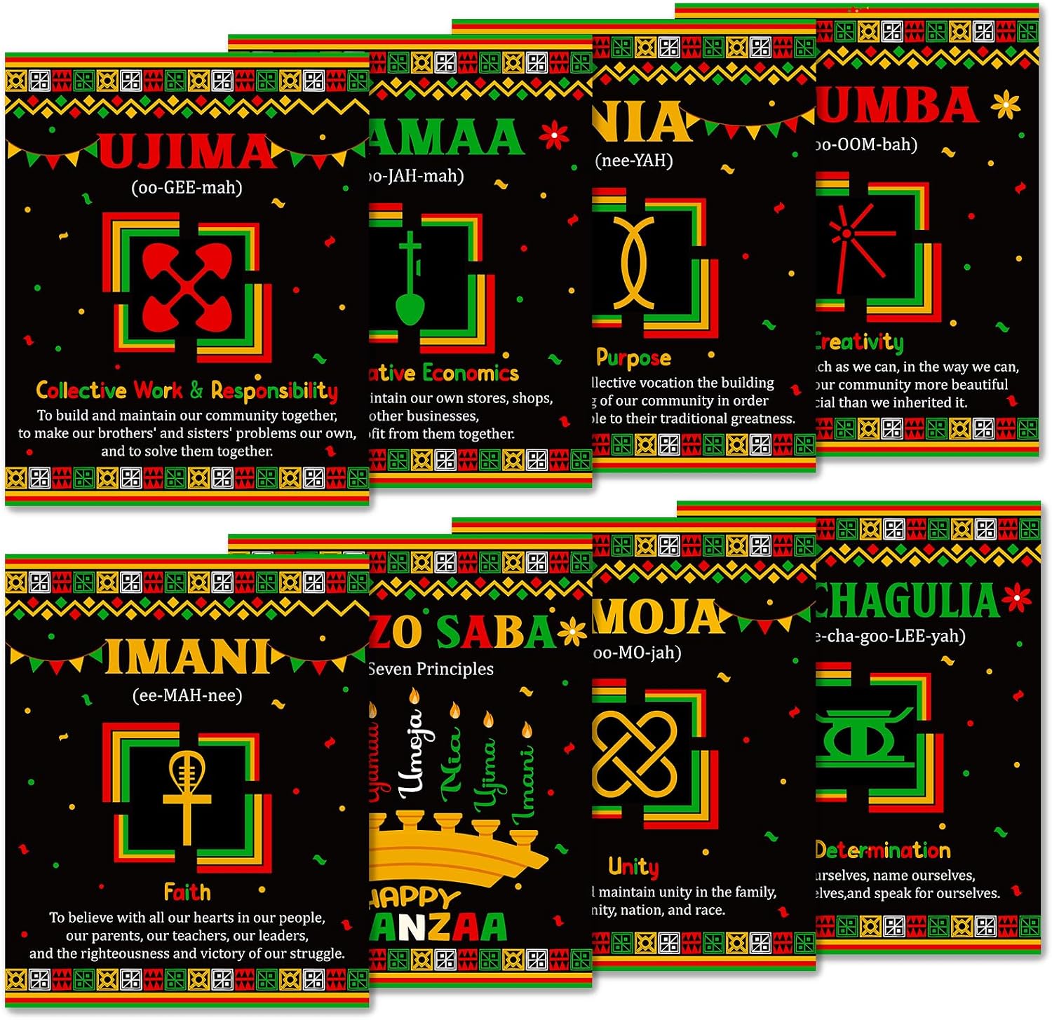 Amazon.com: 8 Pcs Happy Kwanzaa Poster Decorations, 11 x 13.8 Inch ...