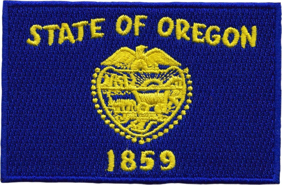 Amazon.com: State of Oregon Flag - Yellow on Blue - Embroidered Iron On ...