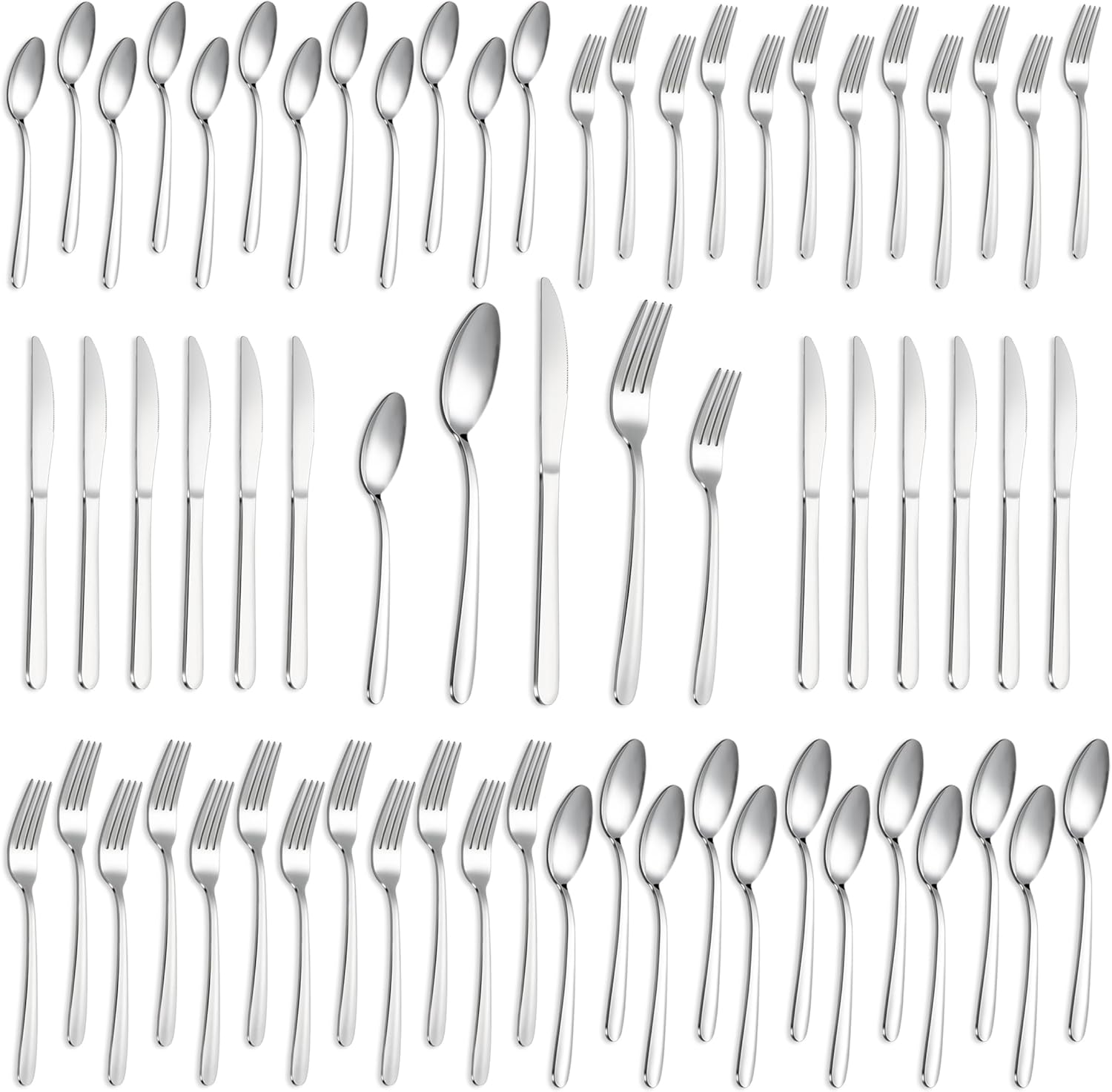 60-Piece Silverware Set, Funnydin Stainless Steel Silverware Set for 12 ...
