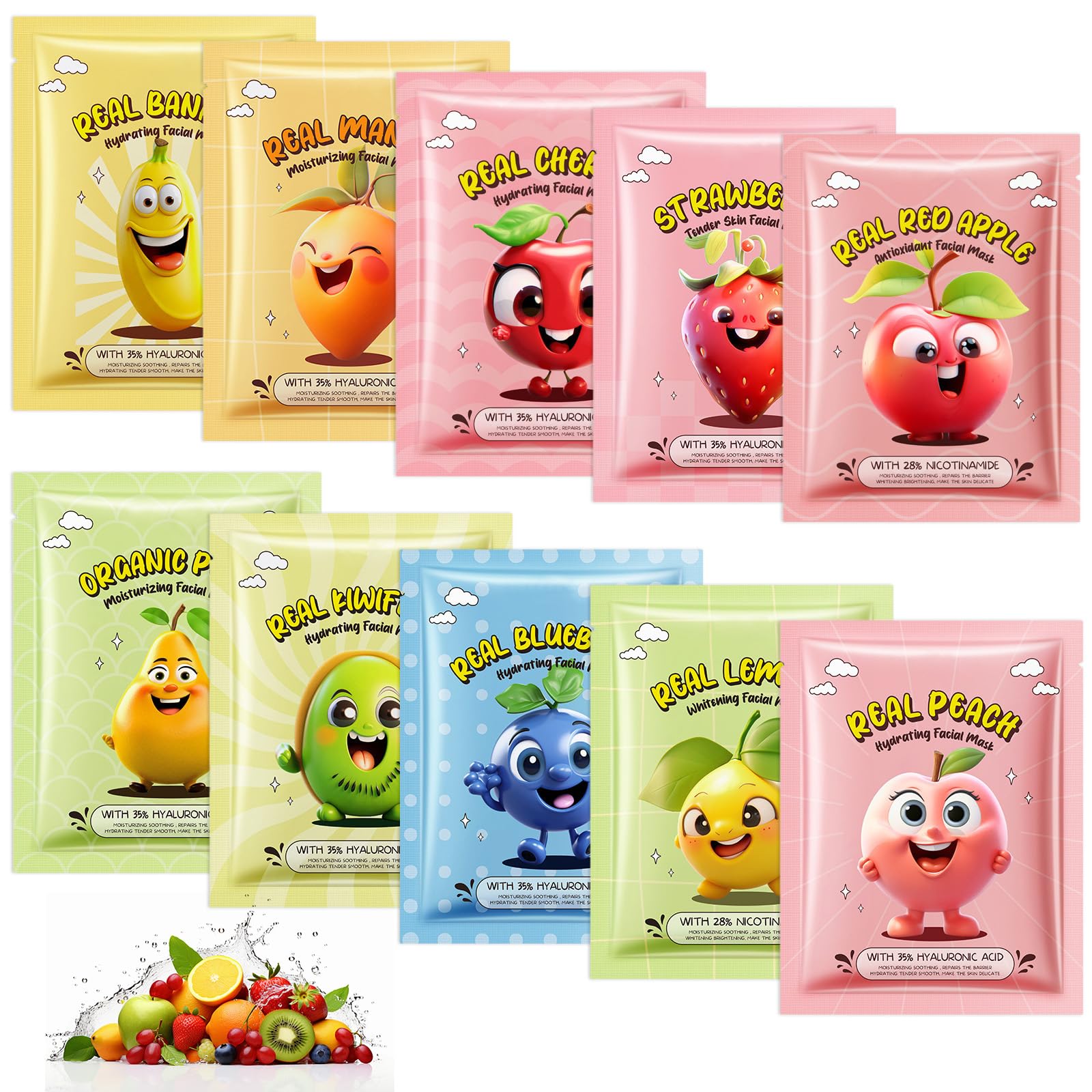 Colaren 10 PCS Kids Face Masks Set, Fruit Face Masks Skincare for Kids ...