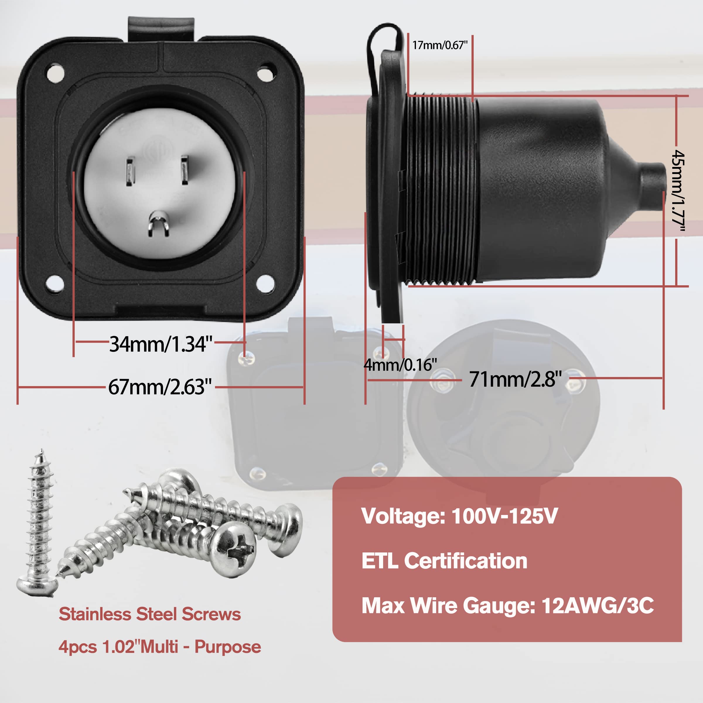 Recessed Flanged Inlet Plug Male Recessed Outlet 110 Volt RV Parts