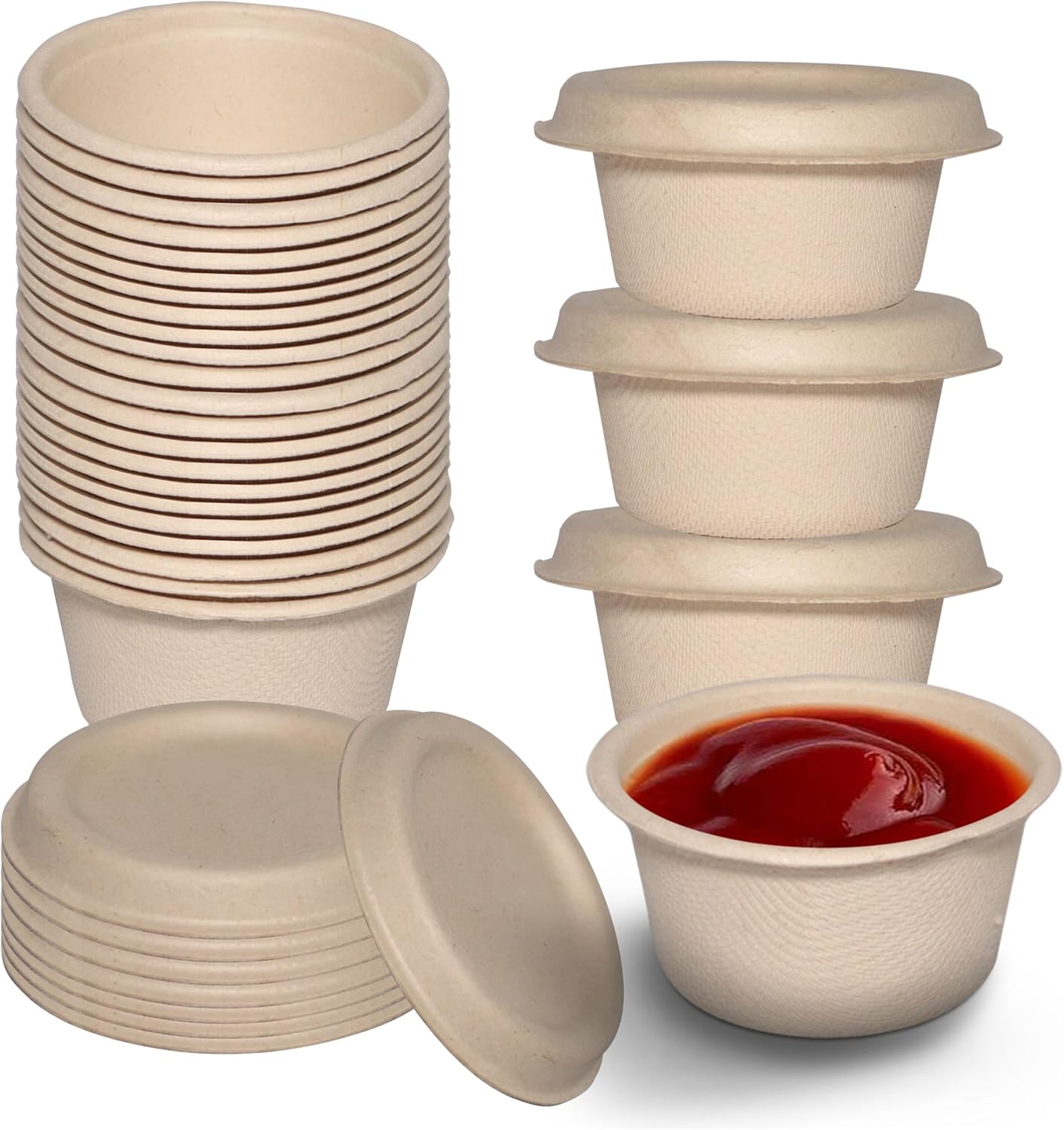 Amazon.com: 2 Oz Compostable Souffle Portion Cups with Fiber Lids ...