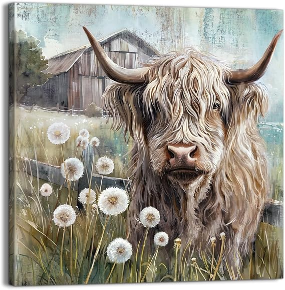 Amazon.com: YUEYARIT Highland Cow Canvas Wall Art Decor Print | cow ...