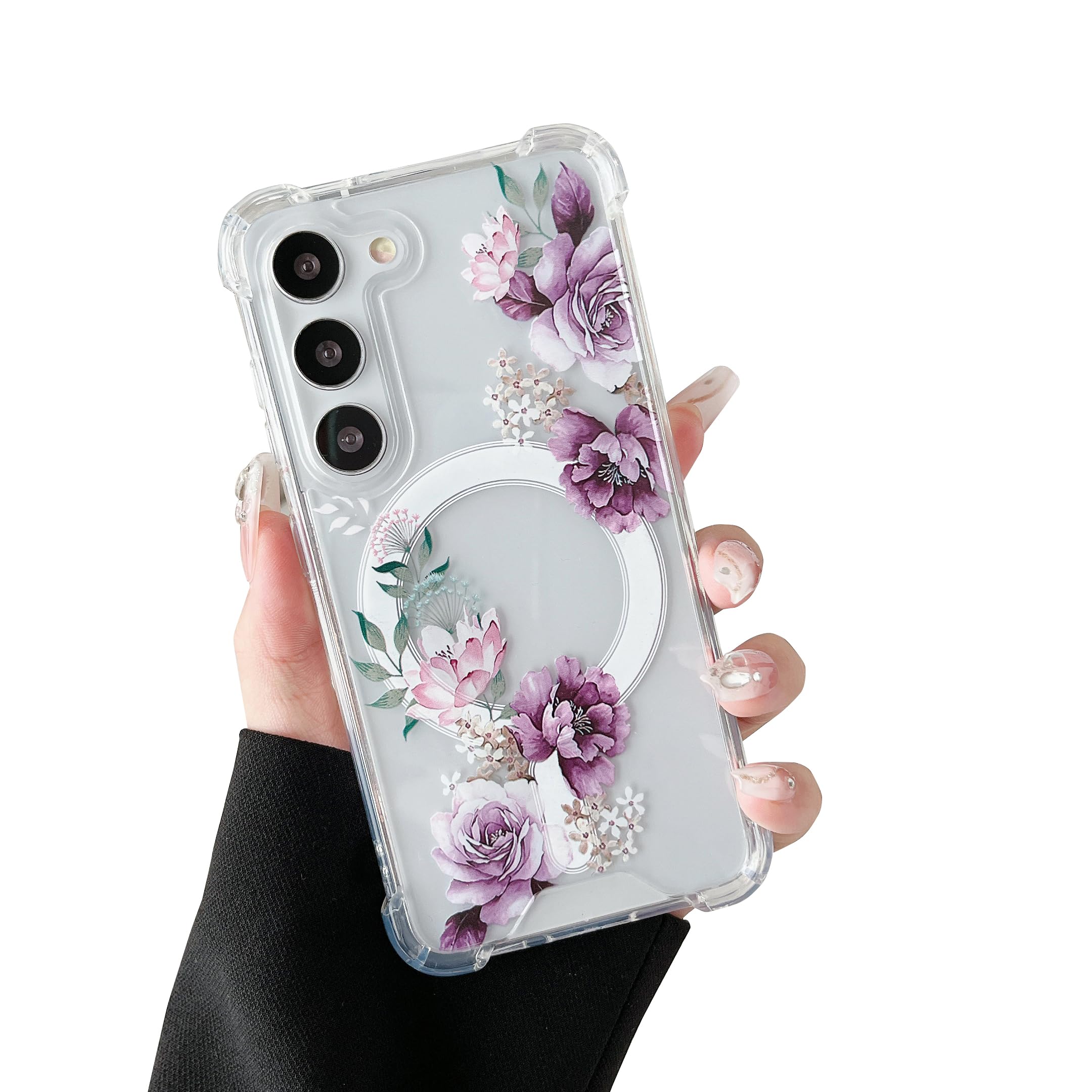 Amazon.com: DEFBSC Magnetic Case for Samsung Galaxy S22 Plus [Work with Magsafe] Clear Floral ...
