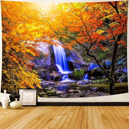 Amazon.com: Delur Waterfall Tapestry Forest Nature Scenic Tree Mountain ...