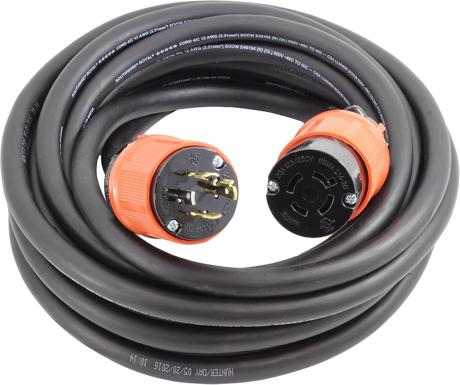 AC WORKS NEMA L14-20 Rubber SOOW 12/4 Extension Cord (25FT) - Amazon.com
