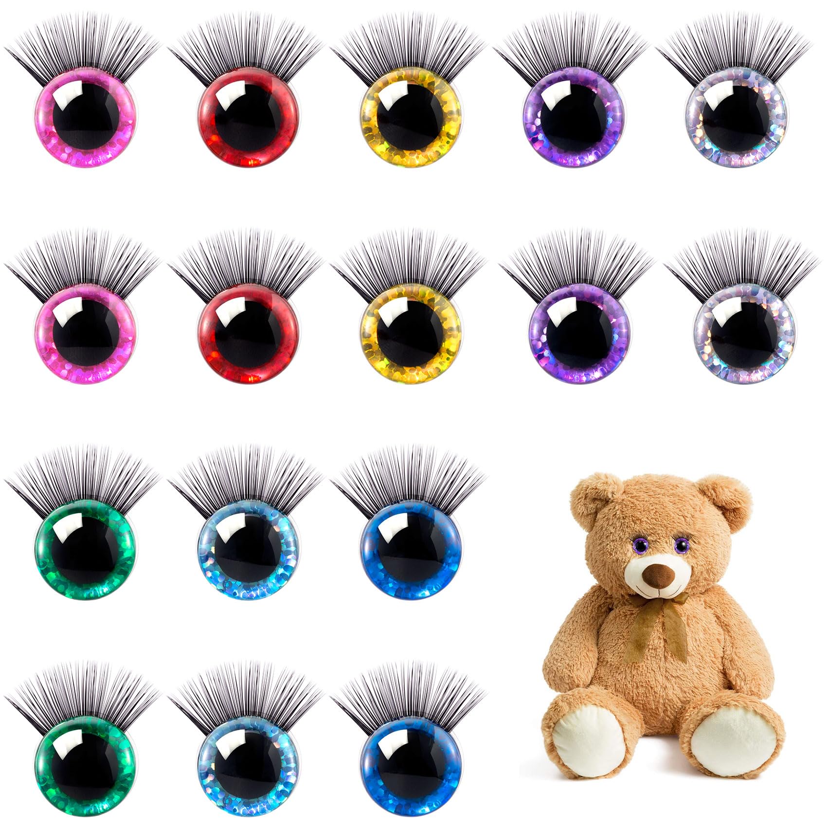 Amazon.com: HINZIC 64PCS 20MM Safety Glitter Toy Eyes with Eyelash 3D ...