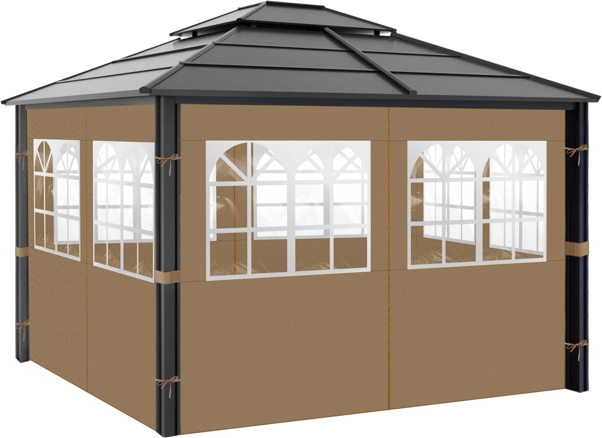 Gazebo Privacy Curtains 10' x 12' with PVC Windows, 4-Panels Side Wall ...