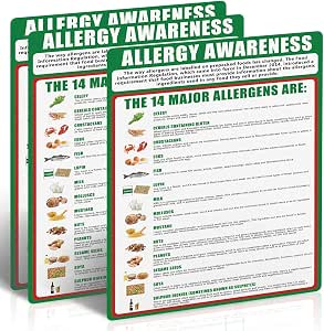 3 Pack Food Allergy Awareness Sign A4 297x210mm, Self-Adhesive Vinyl ...