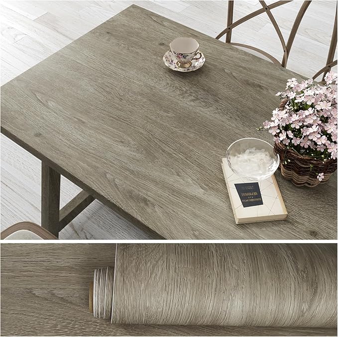 VEELIKE Taupe Oak Wood Contact Paper Wood Wallpaper Peel and Stick ...
