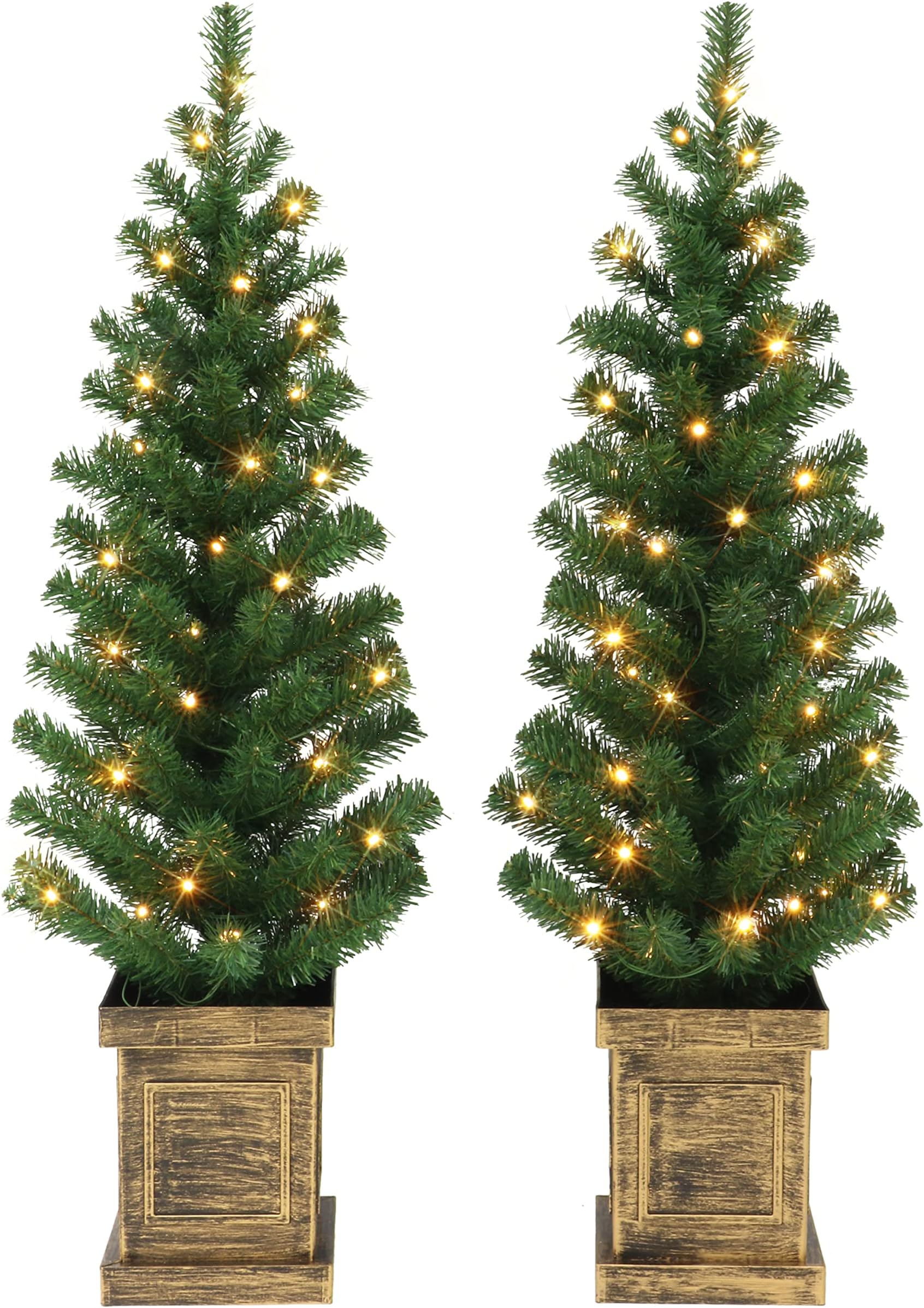 Amazon.com: Set of 2, 3.5 ft B/O Potted Pre-lit Trees, 90 Tips, 35 Warm ...