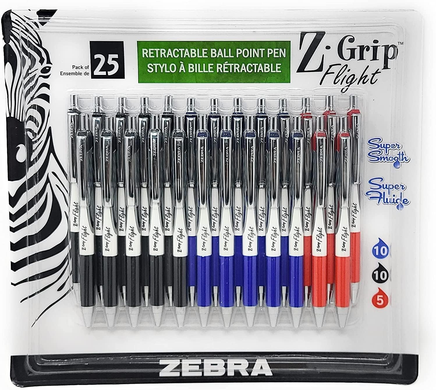 Zebra Z-Grip Flight Lot de 25 stylos à bille rétractables à encre gel ...