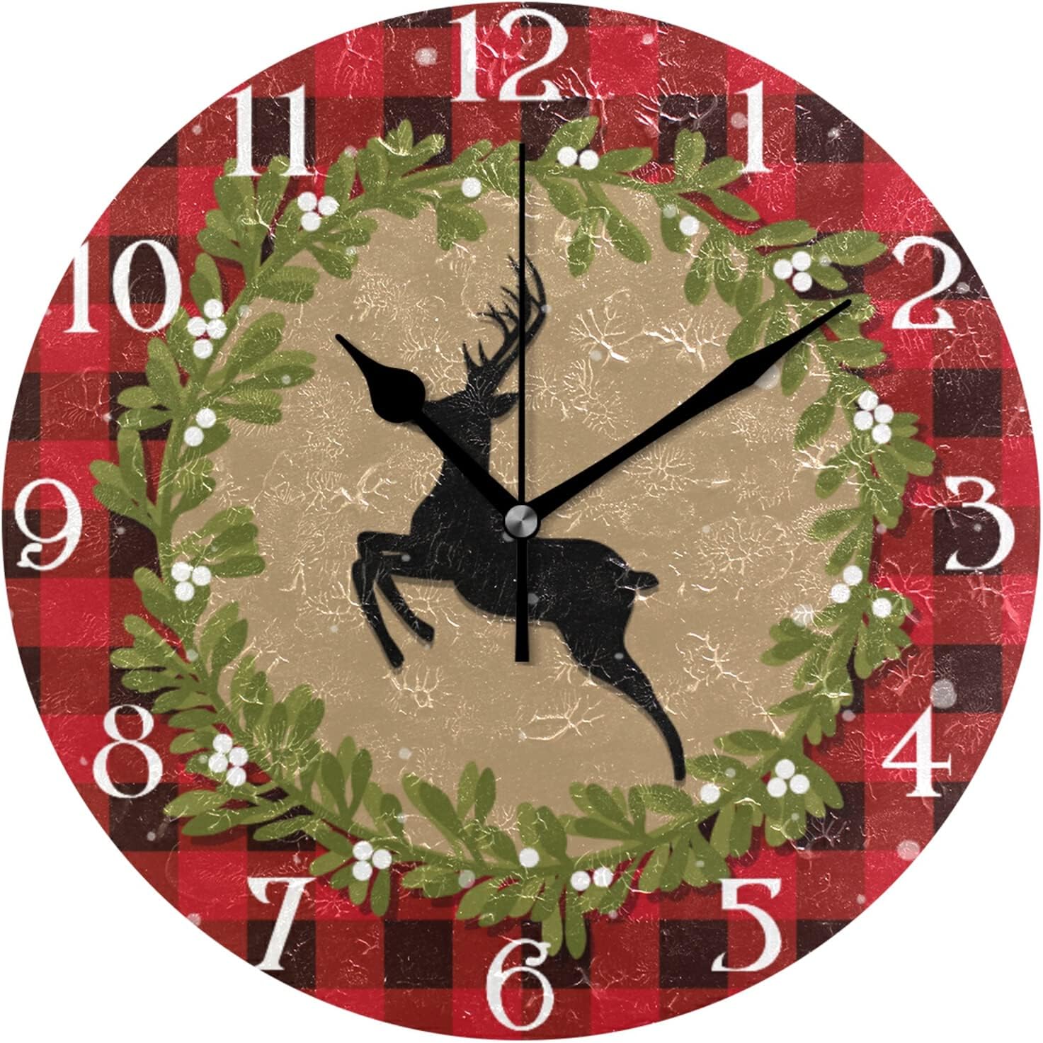 Amazon.com: ALAZA Christmas Clock Reindeer Antlers Wall Clock Non ...