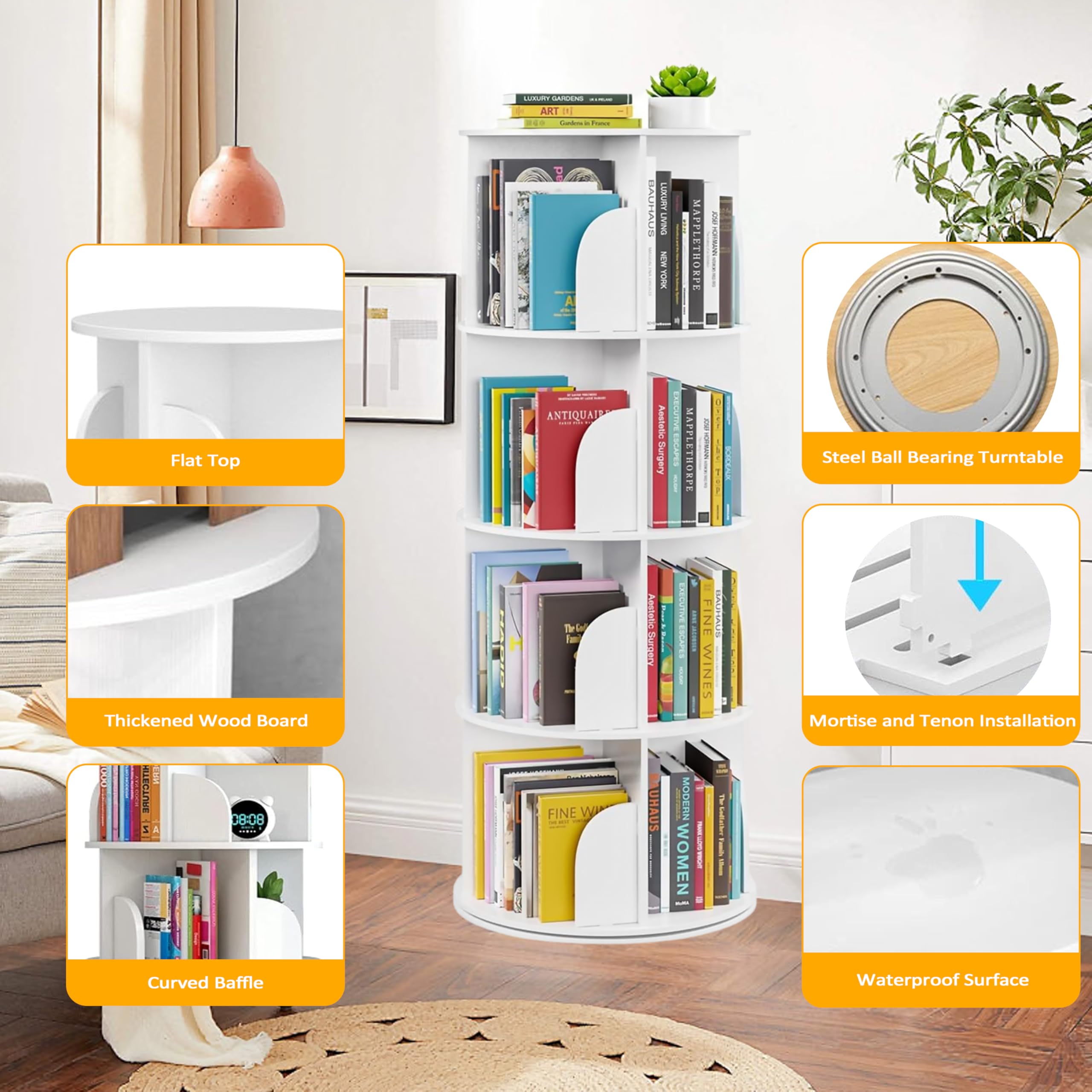 Snapklik.com : 4 Tier Rotating Bookshelf Tower, Spinning Bookshelf 360 ...