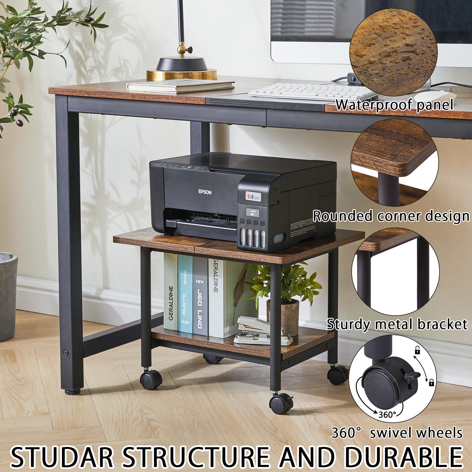 Snapklik.com : Under Desk Printer Stand, 2-Tier Industrial Printer Cart ...