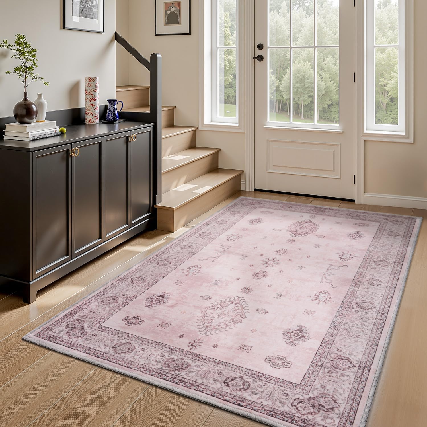 MontVoo-Vintage Area Rug 3x5 Rugs for Living Room-Pink Living Room Rug ...