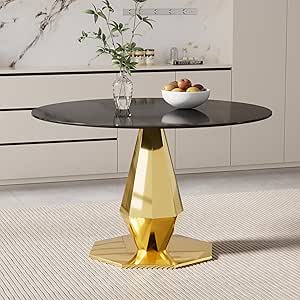 Amazon.com - RGZ Modern Golden Luxury Round Dining Table for 4-6, 47 ...