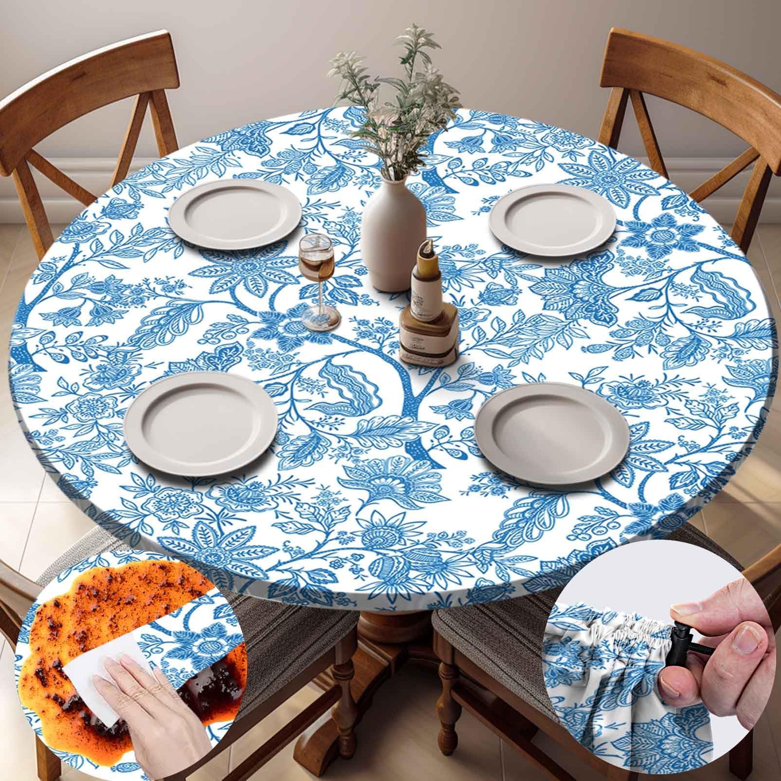 Amazon.com: Jeloris Round Fitted Vinyl Tablecloth with Elastic Edge ...