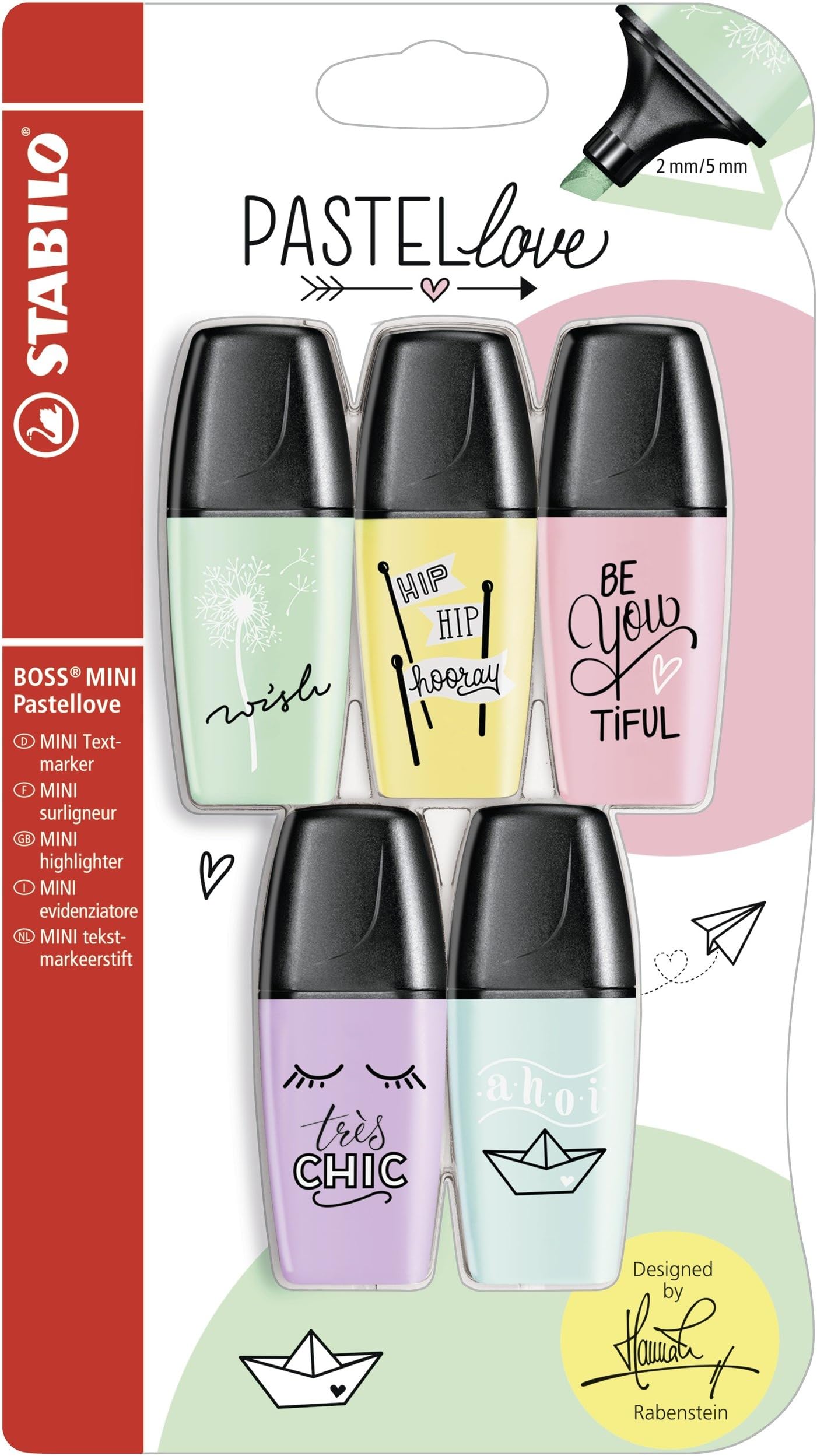 Textmarker - STABILO BOSS MINI Pastellove - 5er Pack - Hauch von ...