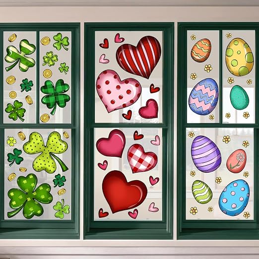 Amazon.com: Ivenf Valentines Day Decor Window Clings Set, 9 Sheets ...