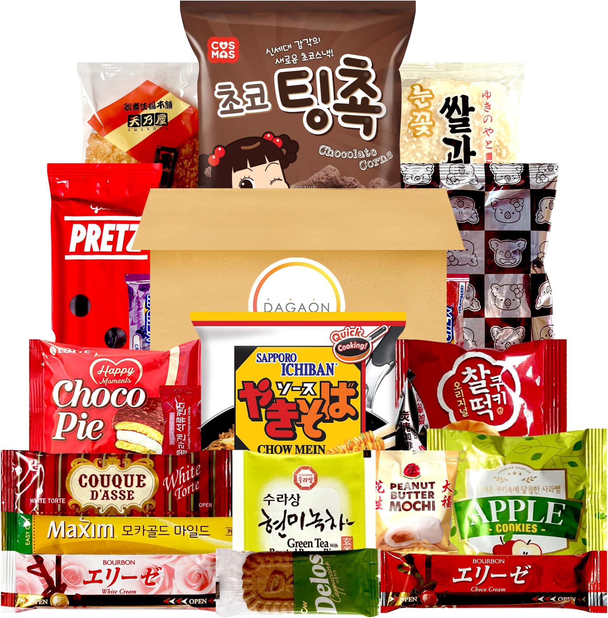 Amazon.com: Dagaon Korean Japanese Snack Box 20 Count - Collection of ...