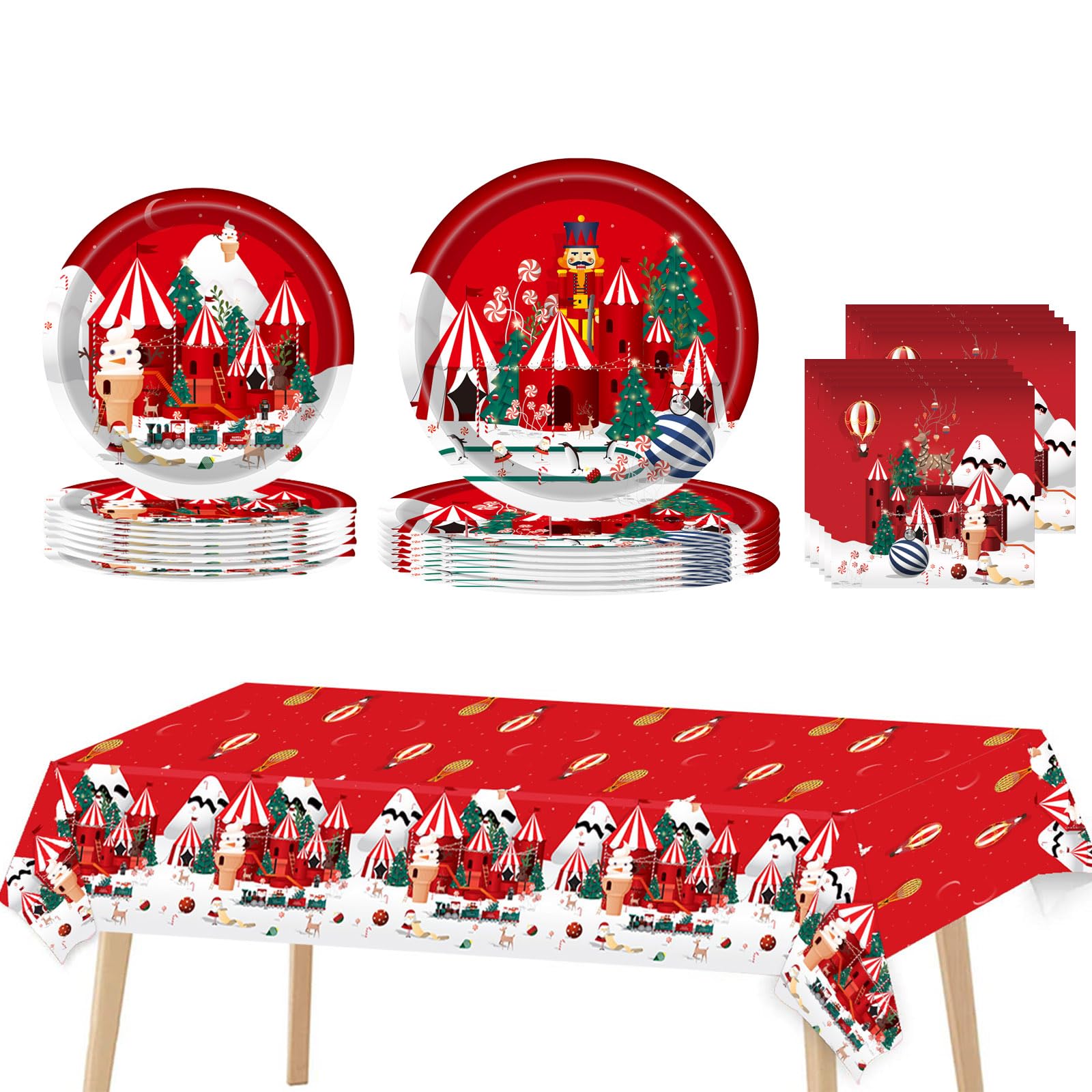 53Pcs Nutcracker Christmas Party Tableware Decorations,Red Nutcracker ...