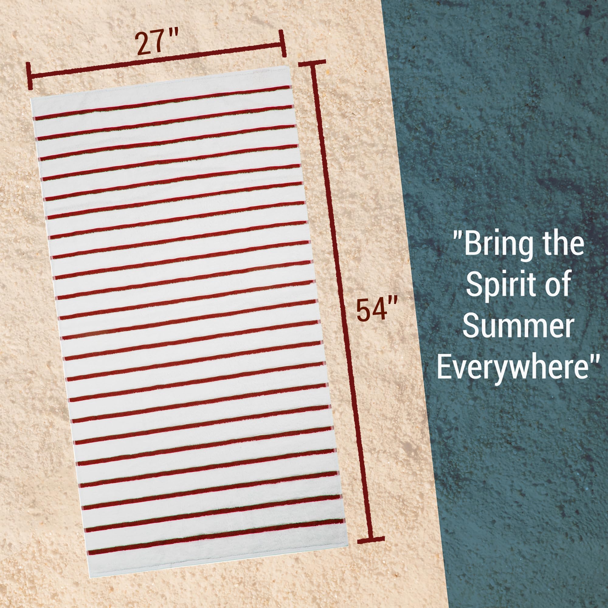 2 Pack Luxurious Red Striped Beach Towels - Soft, Absorbent, and Quick ...