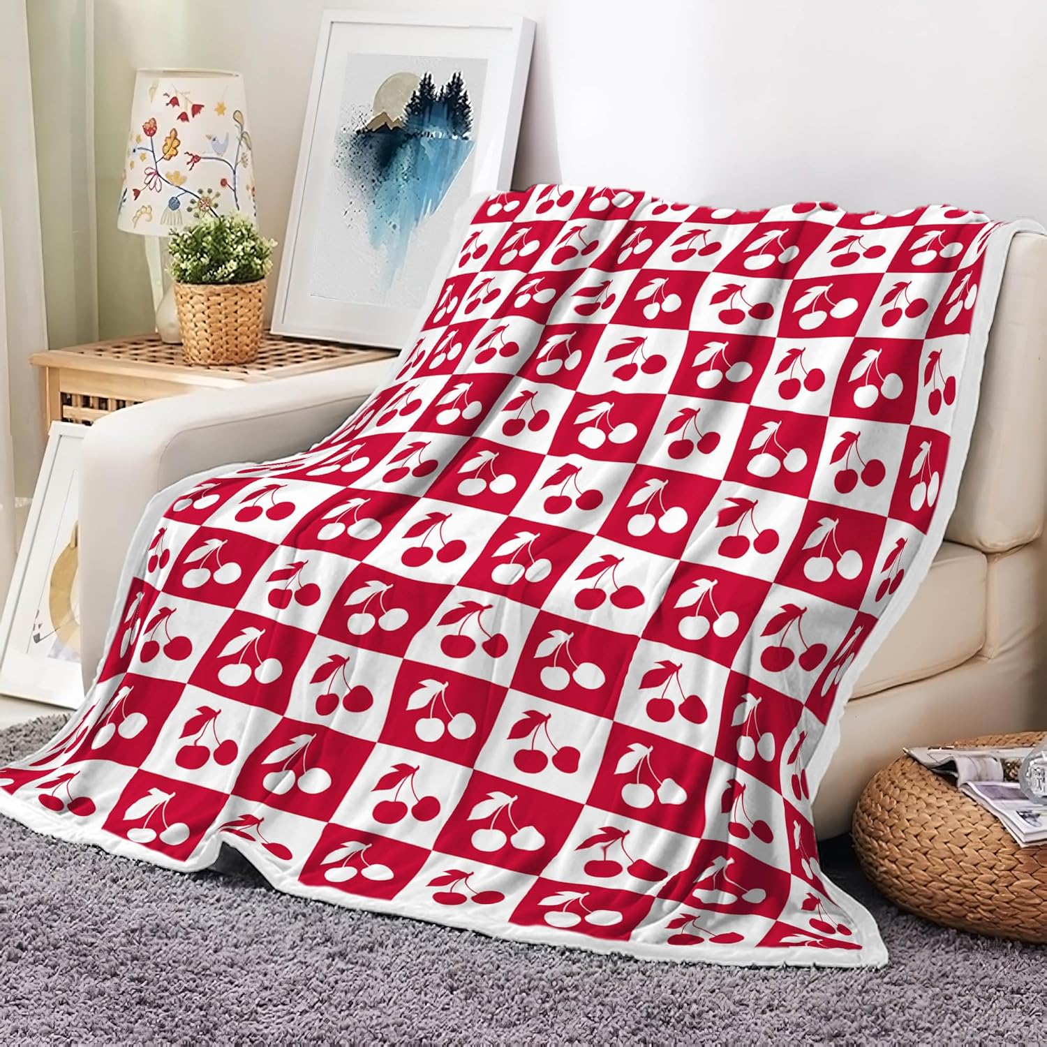 Amazon.com: Checkerboard Cherry Blanket, Red White Modern Minimalist ...
