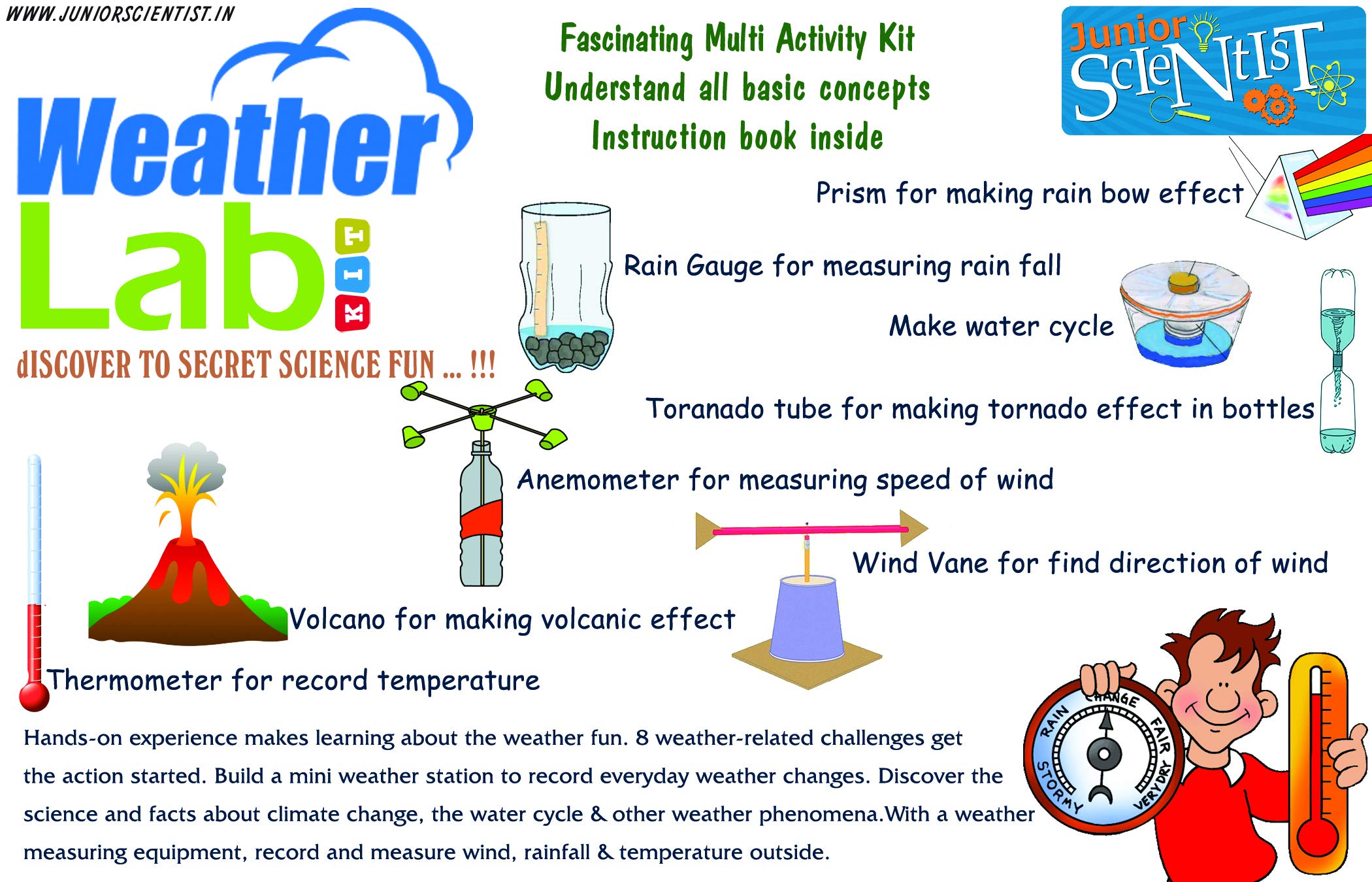 Buy JUNIOR SCIENTIST Weather Lab - Rain Gauge - Wind Vane - Anemometer ...