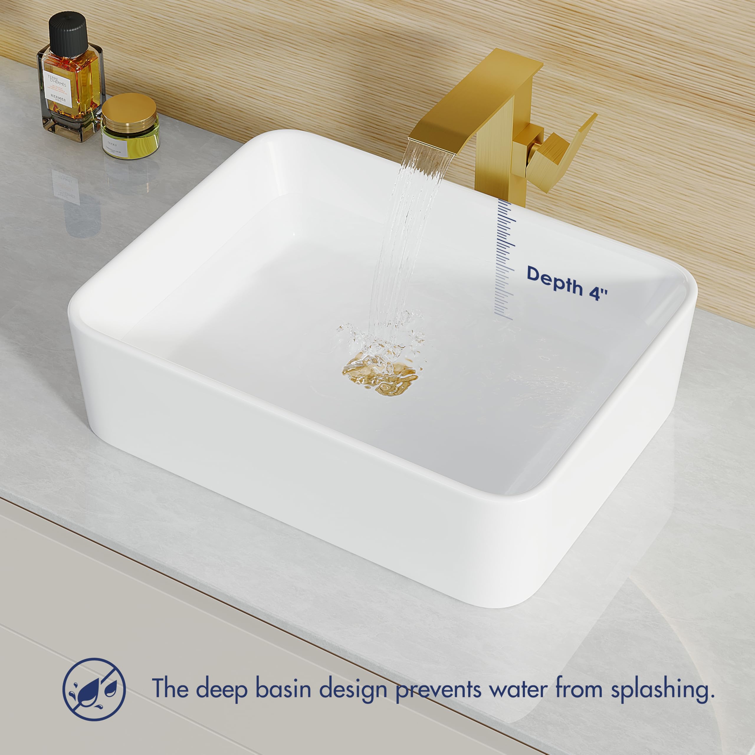 Snapklik.com : Bathroom Vessel Sink, 19" X 14" White Vessel Sink Rectangular Bathroom Sink ...