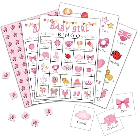 Amazon.com: Baby Girl Bingo Cards, Blush Pink Baby Shower Game for 24 ...