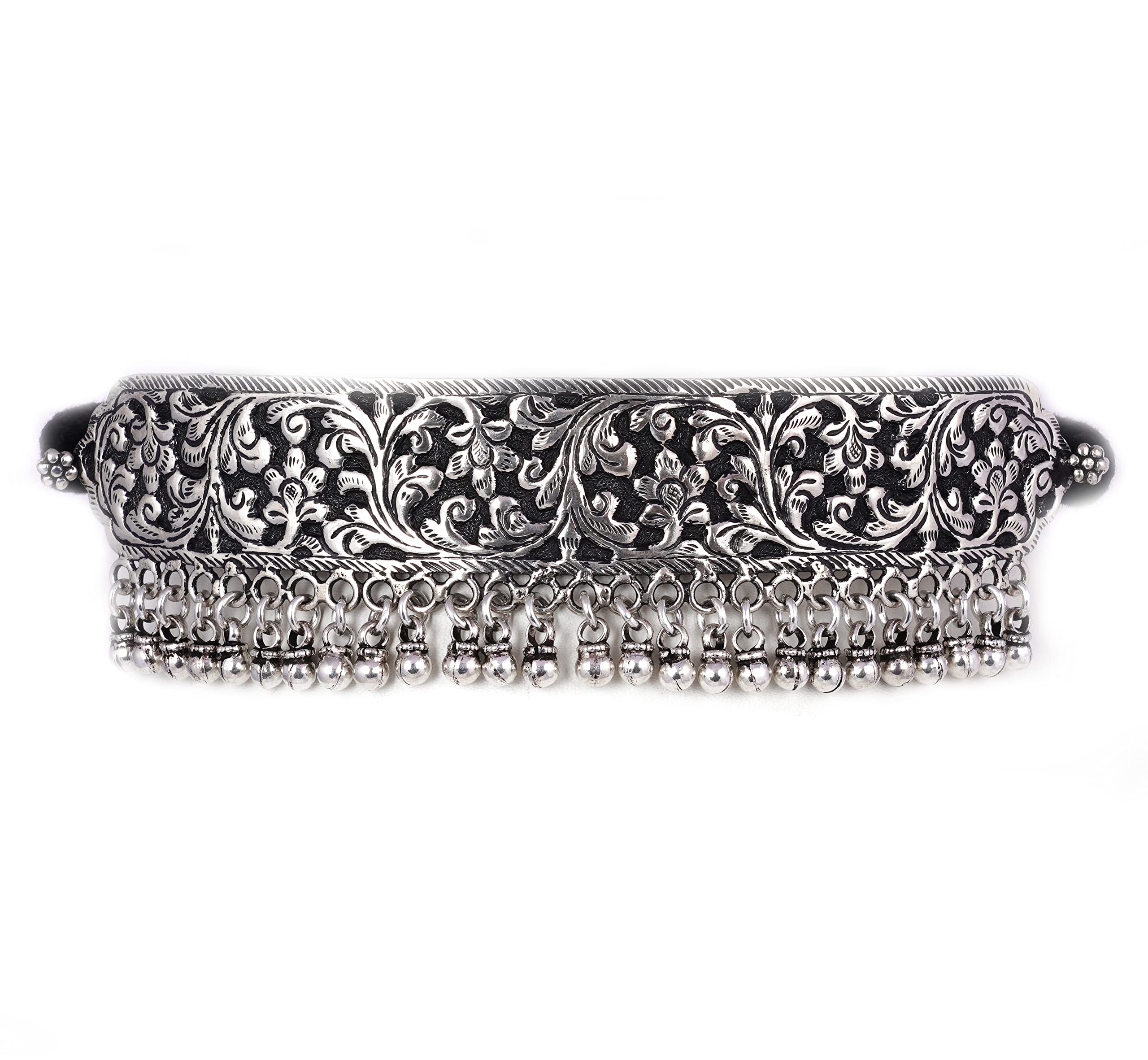 Shyle 925 Solid Sterling Silver Choker Necklace, Adya Intricate Flora ...