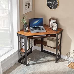 Amazon.com: CutuLi Floating Corner Computer Desk with Shelves - Home ...