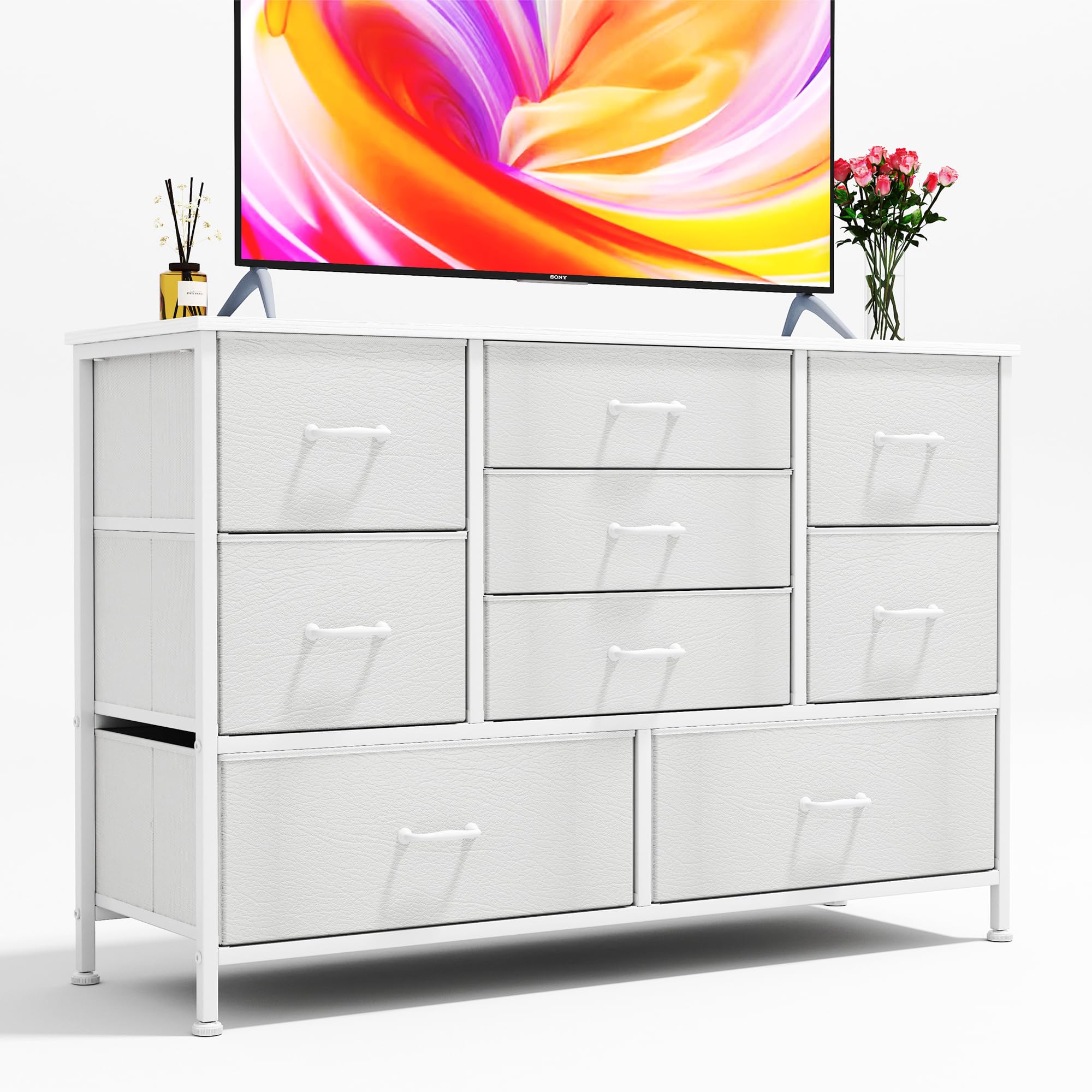 CAIYUN 9 Drawers Dresser Storage, Bedroom Chest of Drawers, TV Stand ...