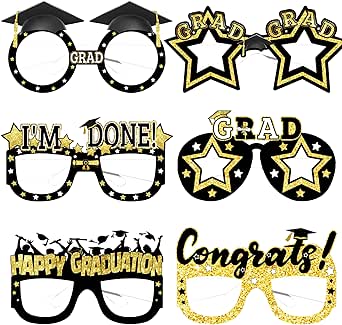 Amazon.com: Heyiminy 6Pcs Black and Gold Graduation Glasses 2025 ...